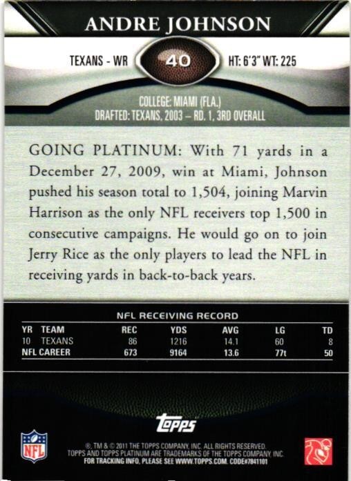 2011 TOPPS PLATINUM ANDRE JOHNSON FOOTBALL CARD $0.99 VALUE BOX | eBay