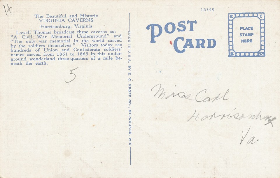 Harrisonburg VA * Union & Confederate Soldiers Names in VA Caverns ...