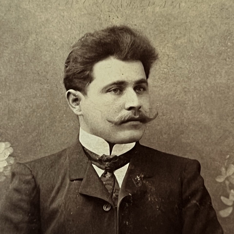 Antique Mini Photograph On Board Handsome Man Fantastic Mustache ID ...