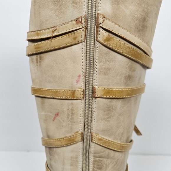 Miz Mooz Beige Leather Faux Fur Knee High Birdie Wedge Heel Boots ...