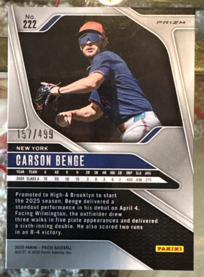 2025 Prizm Baseball Carson Benge Prospect Silver Pulsar Prizm 157/499 Mets 💎💎 | eBay