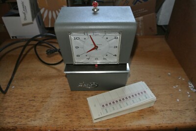 Lathem Time Clock with key and a stack of time cards. | eBay