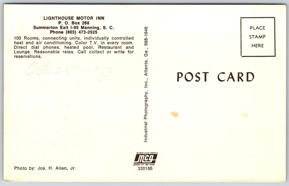 Postcard SC Manning South Carolina Lighthouse Motor Inn Motel ...