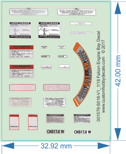 Ford XW XY XA XB GT Falcon Engine Bay Decal Sets - 1/6 1/8 1/18 - Clear ...