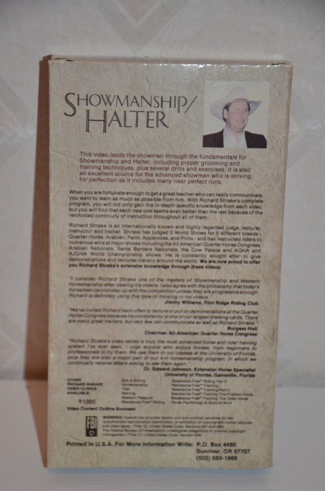 Richard Shrake's Clinic Series (VHS) Showmanship/Halter (1985) | eBay