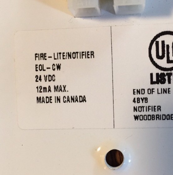 NOTIFIER FIRE-LITE EOL-CW END OF LINE RESISTOR 24VDC WHITE FIRE ALARM ...