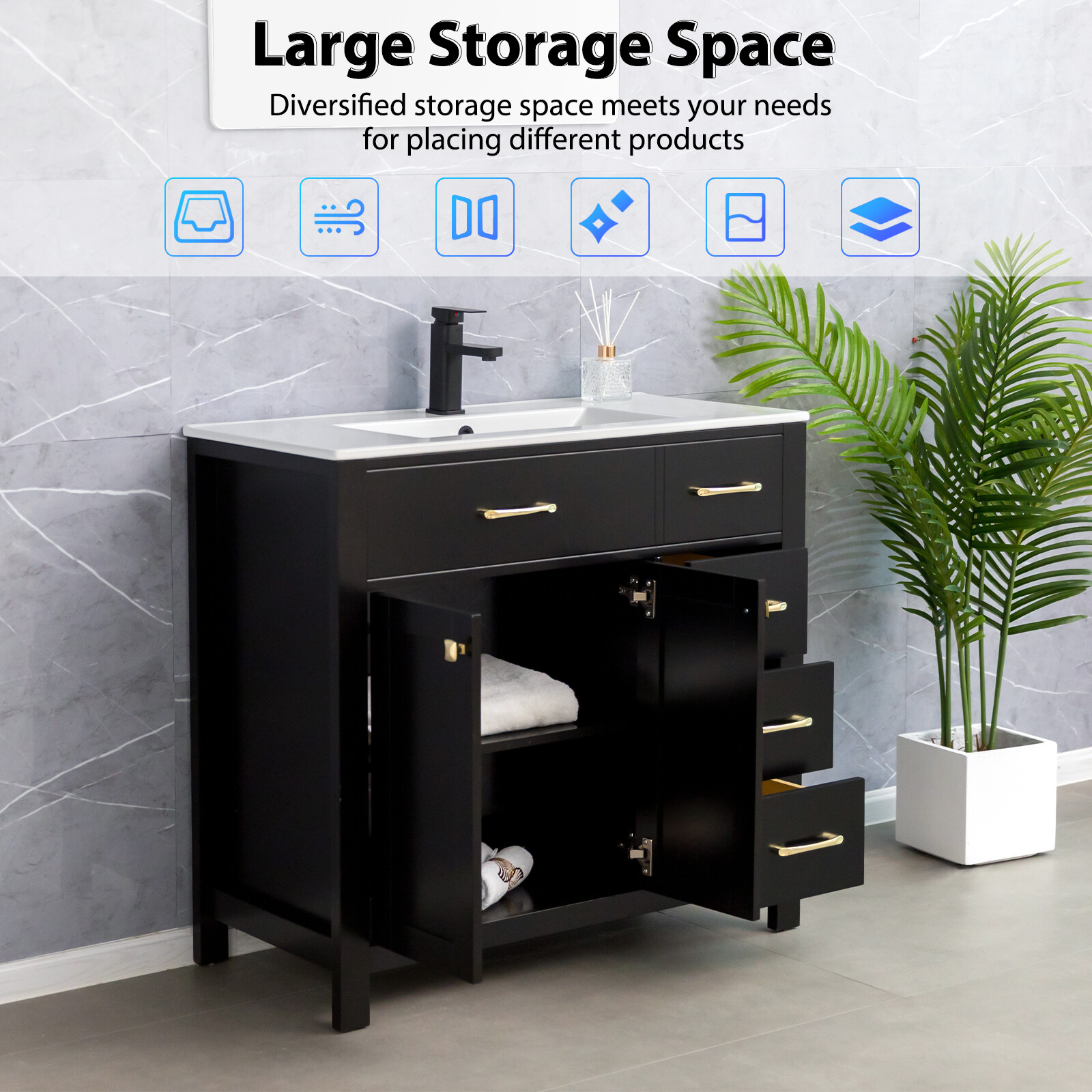 30"/36" Bathroom Vanity Cabinet Set with Drop in Ceramic Vessel Sink ...
