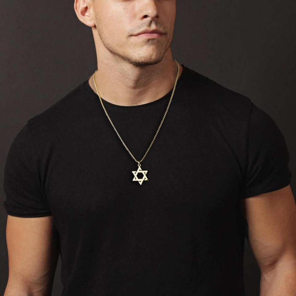 Cadena para Hombre Estrella David Cz Colgante Oro 14k chapado Collar ...