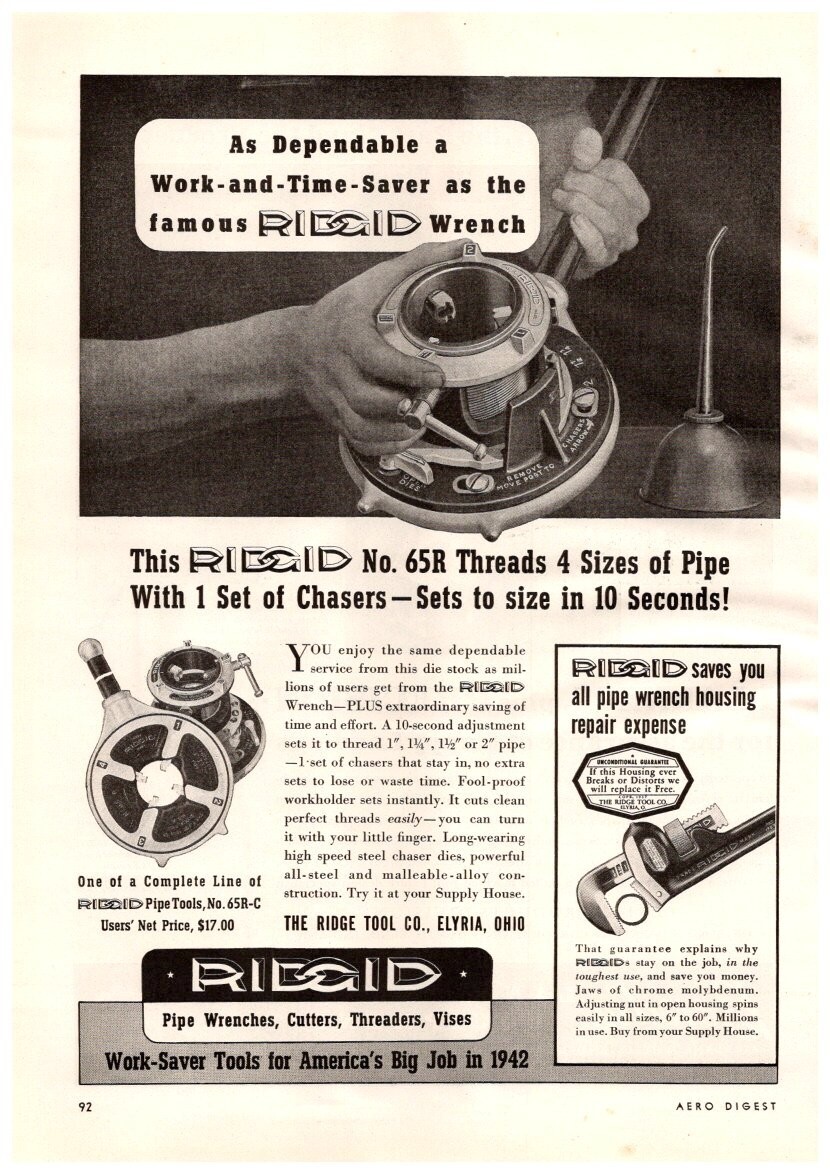 1942 Ridgid No- 65R Wrench Vintage Print Ad | eBay