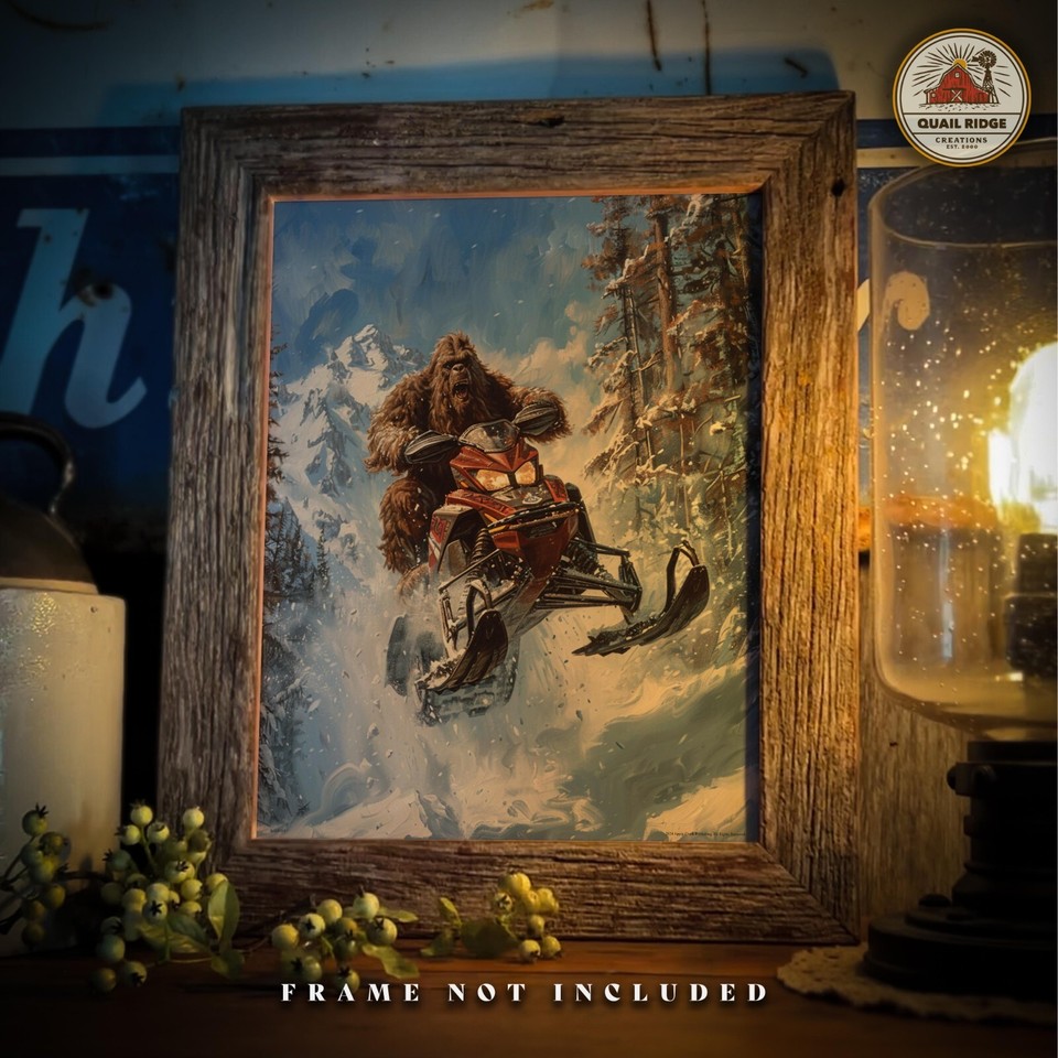 Sasquatch Bigfoot Art Print Off Trail Sledding Artwork Snowmobile Art ...