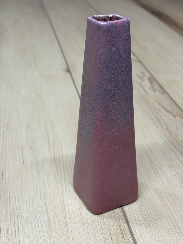 Vtg Pottery Ceramic Ikebana Vase Square Geometric Abstract Mauve Bud ...