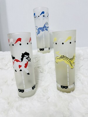Vintage LIBBEY Carousel Circus Animal 50’s Tom Collins Glass Set of 3 ...