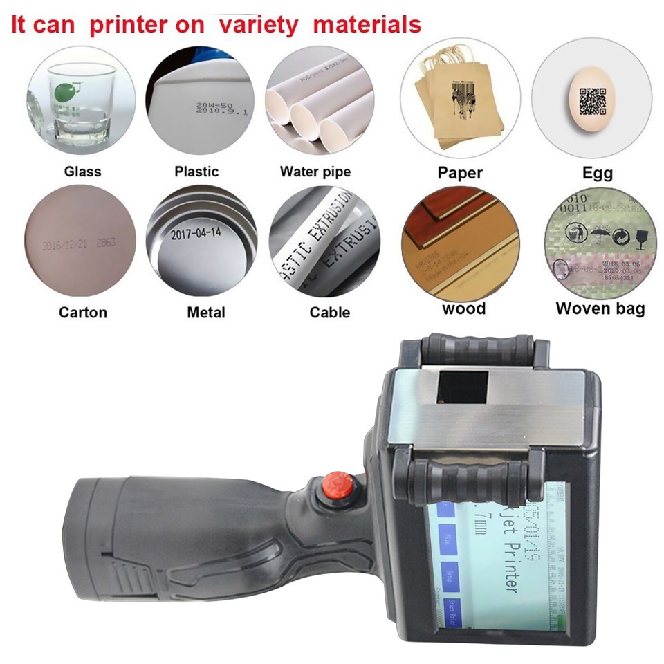 UK Handheld Inkjet Printer Touch Screen Laser Coder Logo Label QR Bar ...