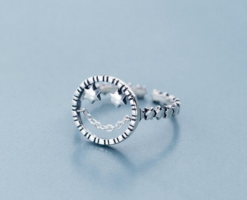 Women 925 sterling silver Vintage Happy Face Adjust Open Ring /Joint ...