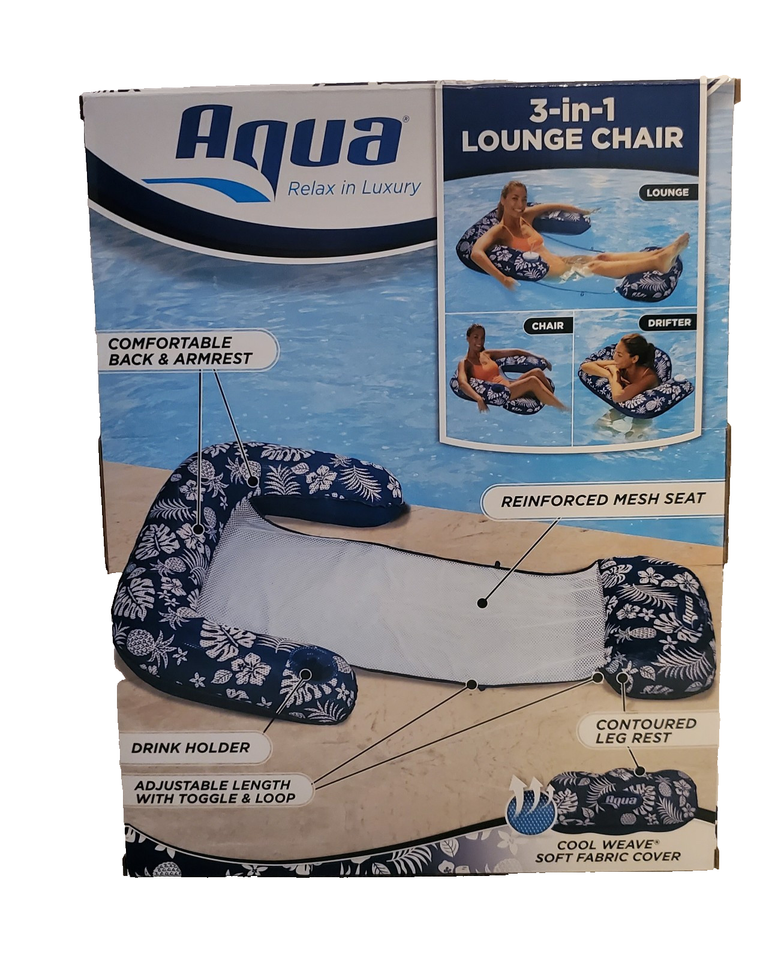 Aqua Leisure Deluxe 3-in-1 Lounge Chair Swimming Pool Float Inflatable ...