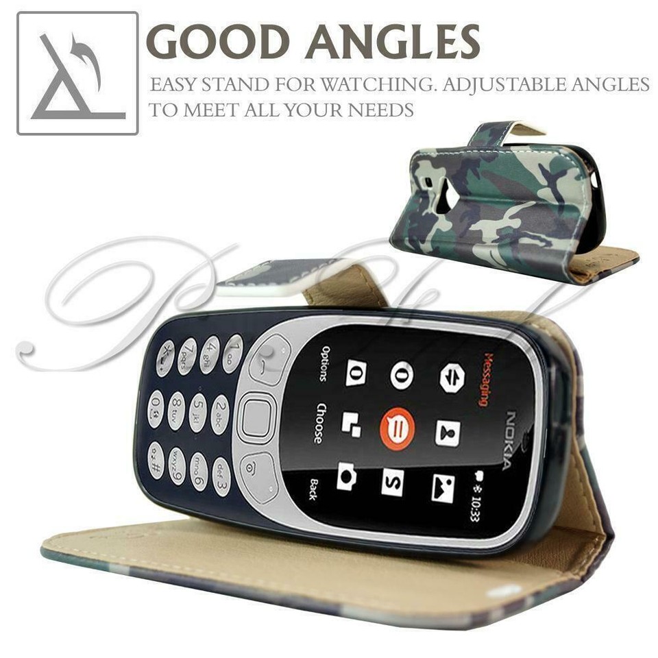 For Nokia 3310 Case, Slim Leather Wallet Magnetic Flip Stand Premium ...