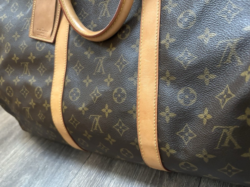 Pre-Owned Louis Vuitton Monogram KeepAll Duffle Bag 60 Brown Canvas | eBay