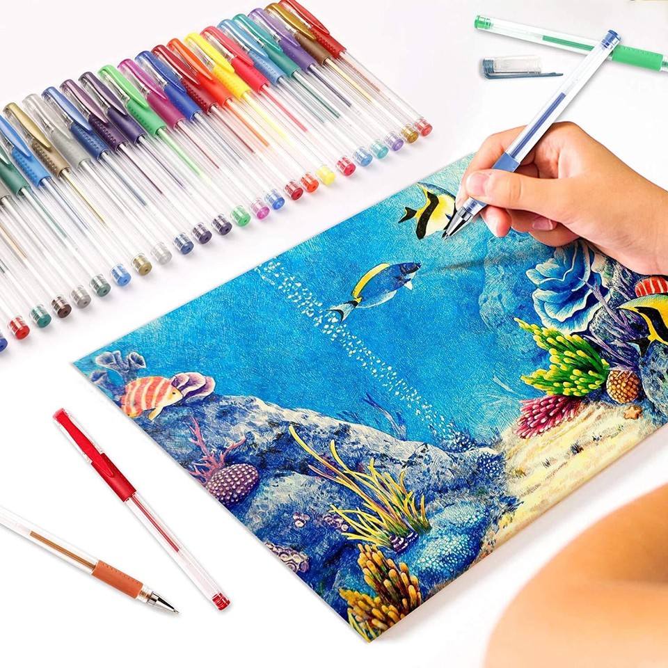 Shuttle Art Gel Pens 32 Colors Gel Pen Set with Coloring Book for ...