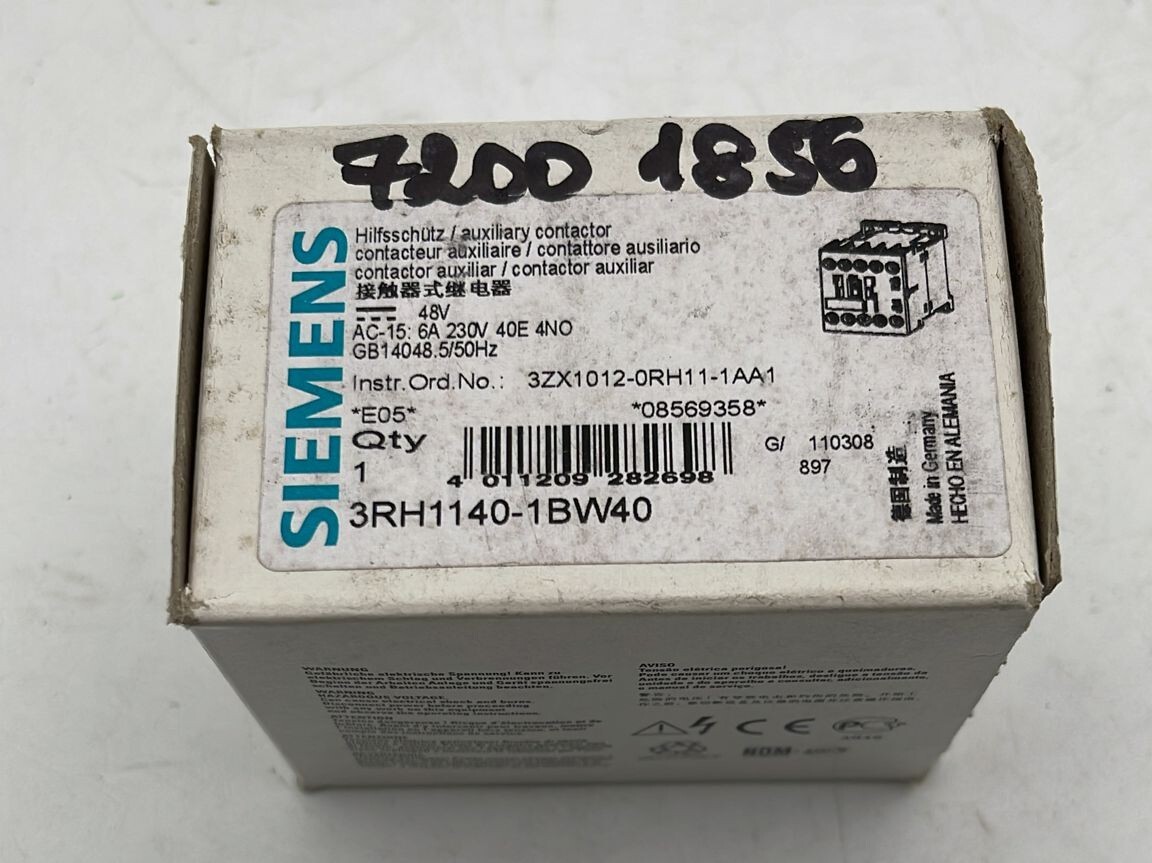 NEW - Siemens SIRIUS 3RH1140-1BW40 Auxiliary contactor 4A 230V 40E 4NO ...