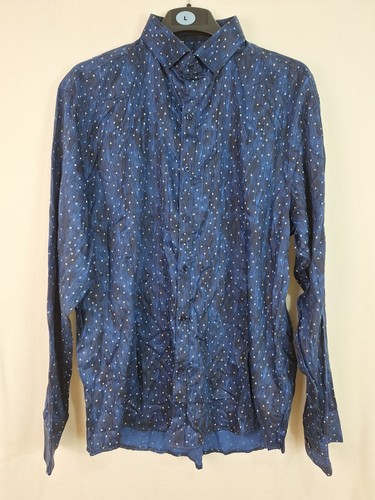 Swade Mens Long Sleeve Printed Blue Formal Shirt Work Size 4XL Plus ...