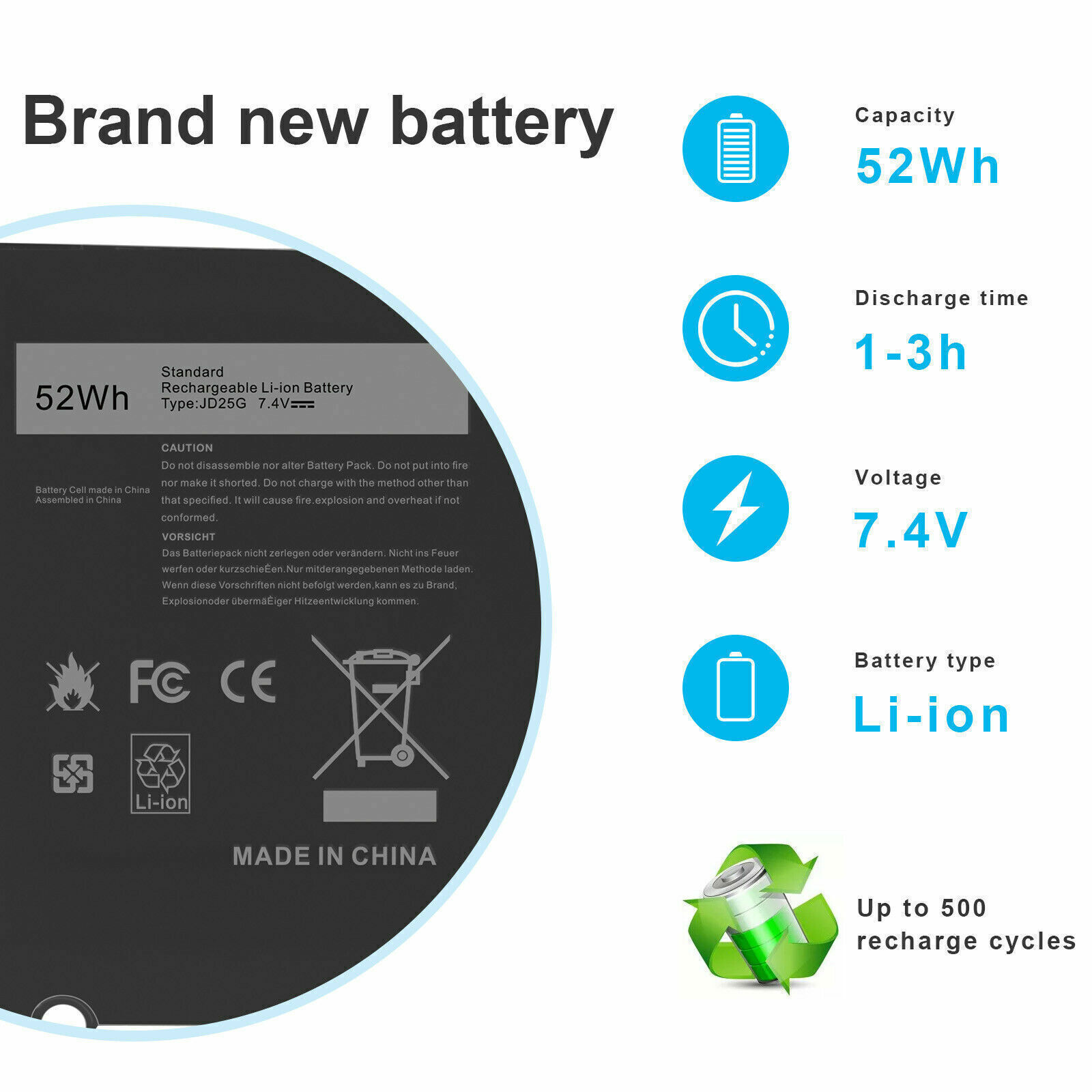 90V7W Laptop Battery for Dell XPS 13 9343 9350 13D-9343 JD25G JHXPY ...