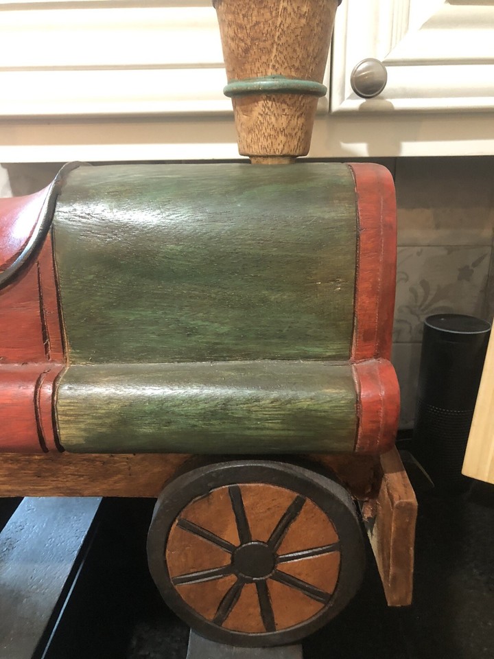 Vintage-Hand-carved heavy Child's Wooden ride-on ride-on Rocking Train ...