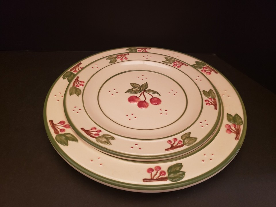 Cracker Barrel Red Cherry Cream Ceramic Platters Plates Dishes | eBay
