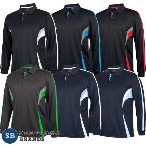 Mens Long Sleeve Cool Polo Shirt Top Contrast Work Sports Gym Fitness ...