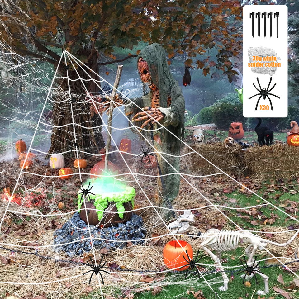 7m Giant Halloween Spider Web with 30 Spiders - Outdoor Decoration ...