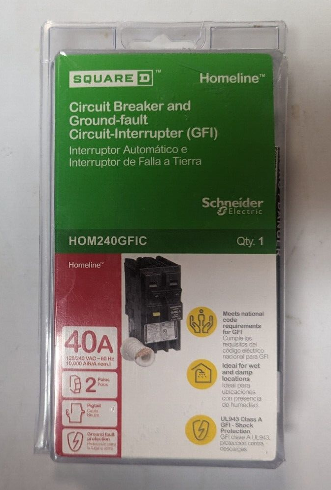 Square D HomeLine 40A 2-Pole Circuit Breaker & GFI HOM240GFIC BRAND NEW ...