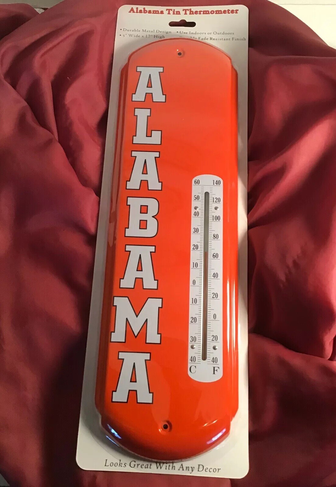 Alabama Tin Metal Thermometer, 5" Wide 17" Long-Great For Barns RED New ...