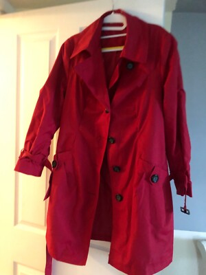 M&S Womens Red Trench Single Breast Rain Coat Reg with belt Size 16 ...