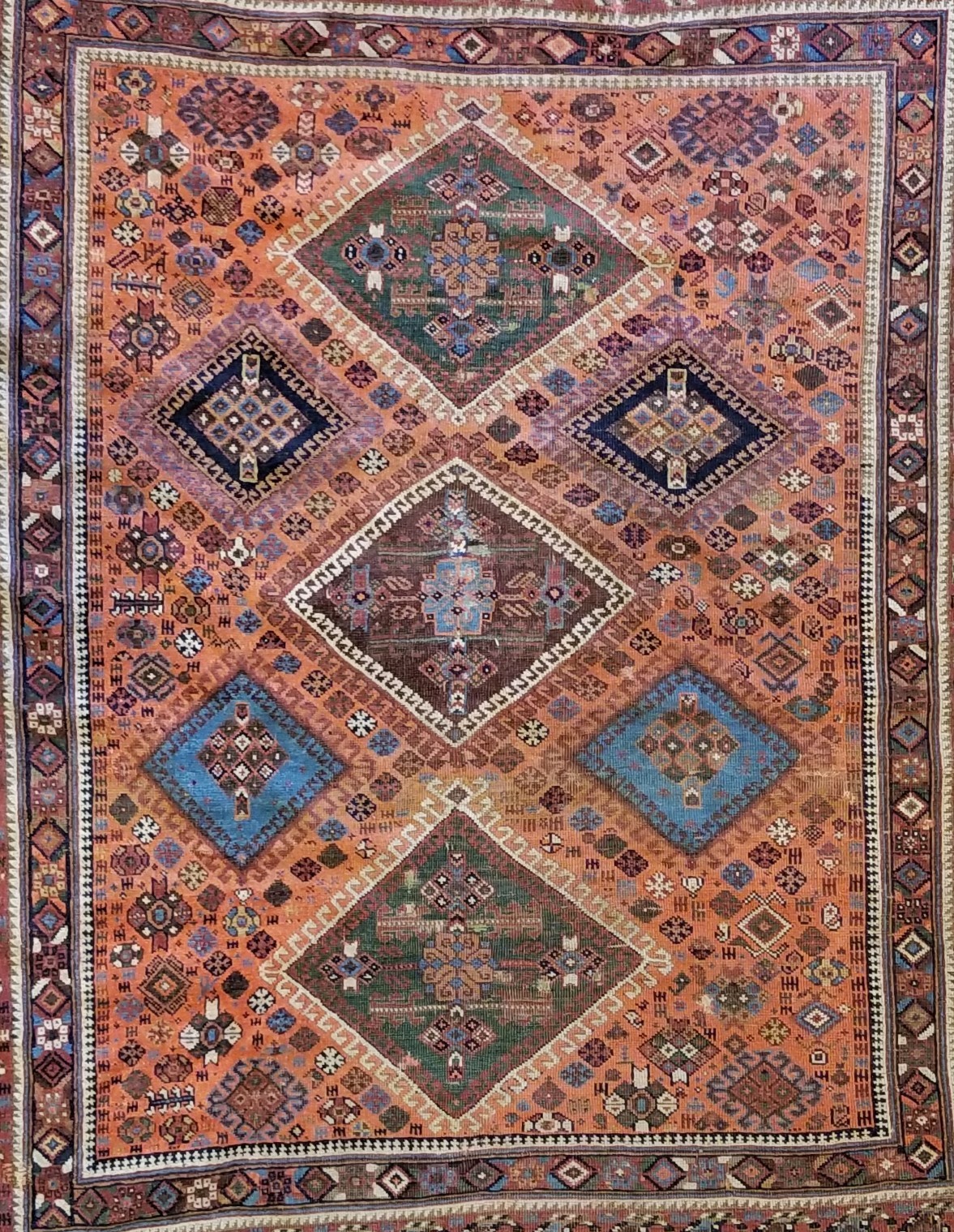 Terrific Tribal - 1890s Antique Oriental Rug - Nomadic Carpet - 4.3 x 5 ...