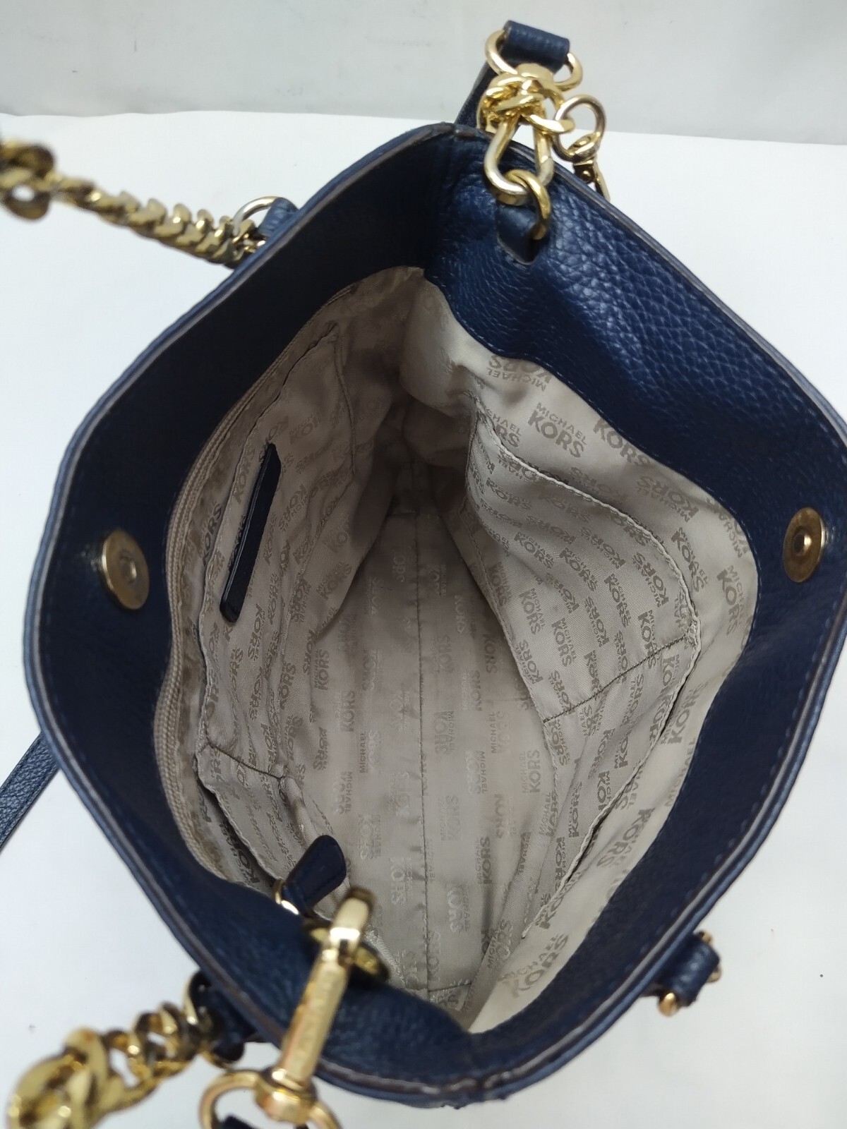 Michael Kors Blue Pebbled Leather Chain Strap Tote Shoulder/ Crossbody ...