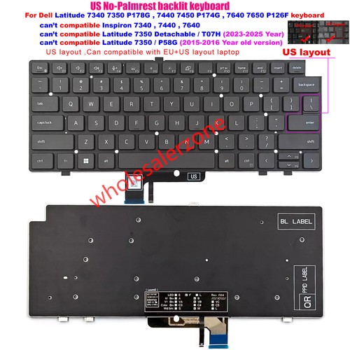 New US with backlit keyboard For Dell Latitude 7350 P178G 7450 P174G ...