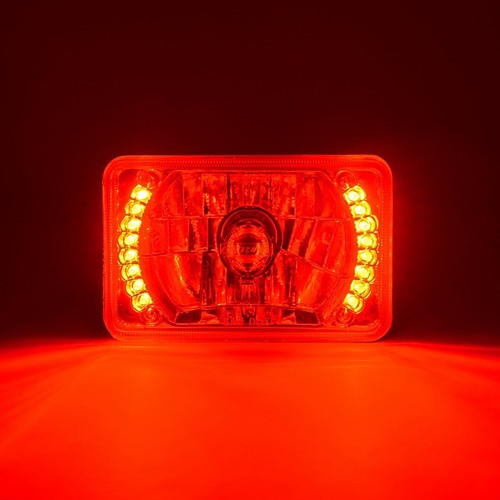 4X6" Red LED Halo Drl Halogen Headlight Headlamp Light Bulbs Crystal ...