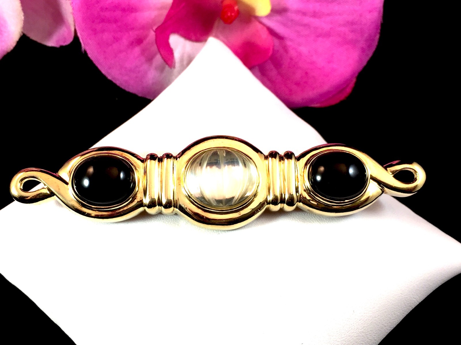 SIGNATURE DESIGNER KAY-YIN LO VERMEIL STERLING ONYX CARVED QUARTZ BAR ...