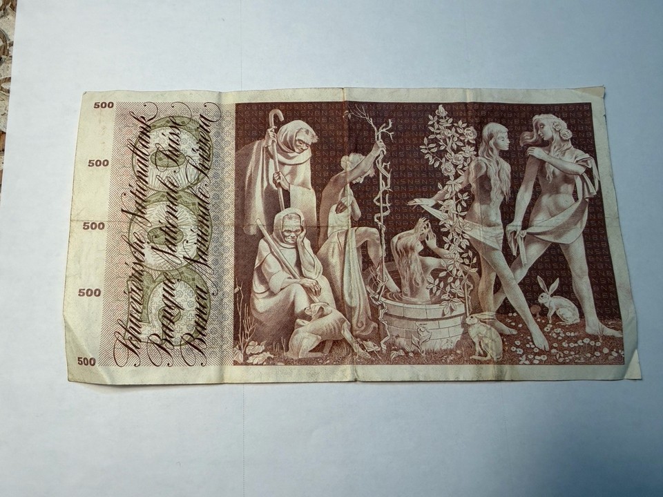 SWITZERLAND 500 FRANCS 1970 MIRROR LARGE SIZE SCARCE SWISS MONEY BANK ...