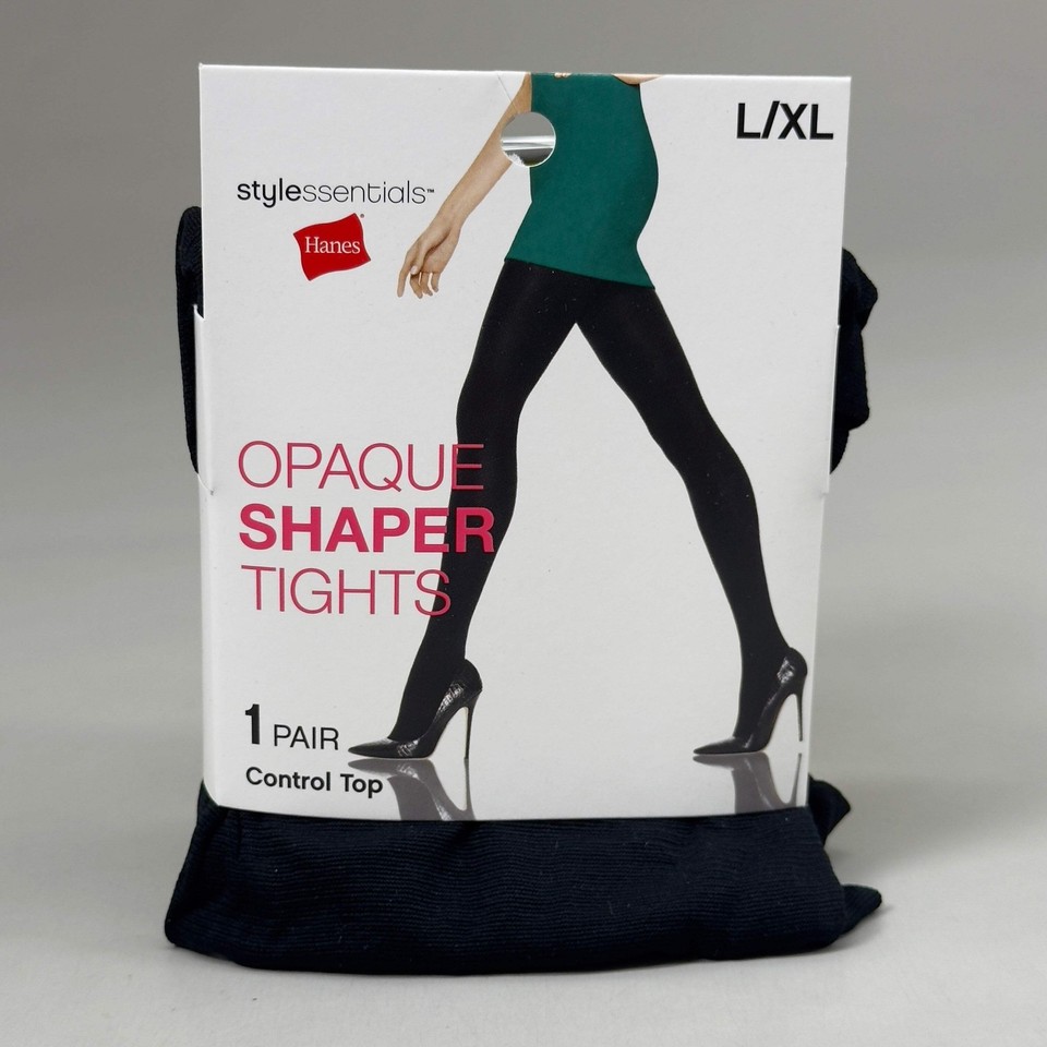 HANES (3 PACK) Essential Opaque Shaper Tights Control Top Women's Sz L ...