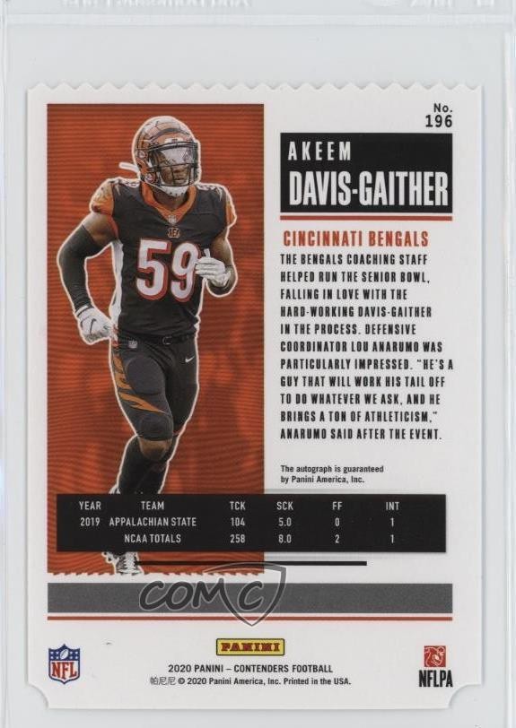 2020 Panini Contenders Ticket Stub /59 Akeem Davis-Gaither #196 Rookie ...