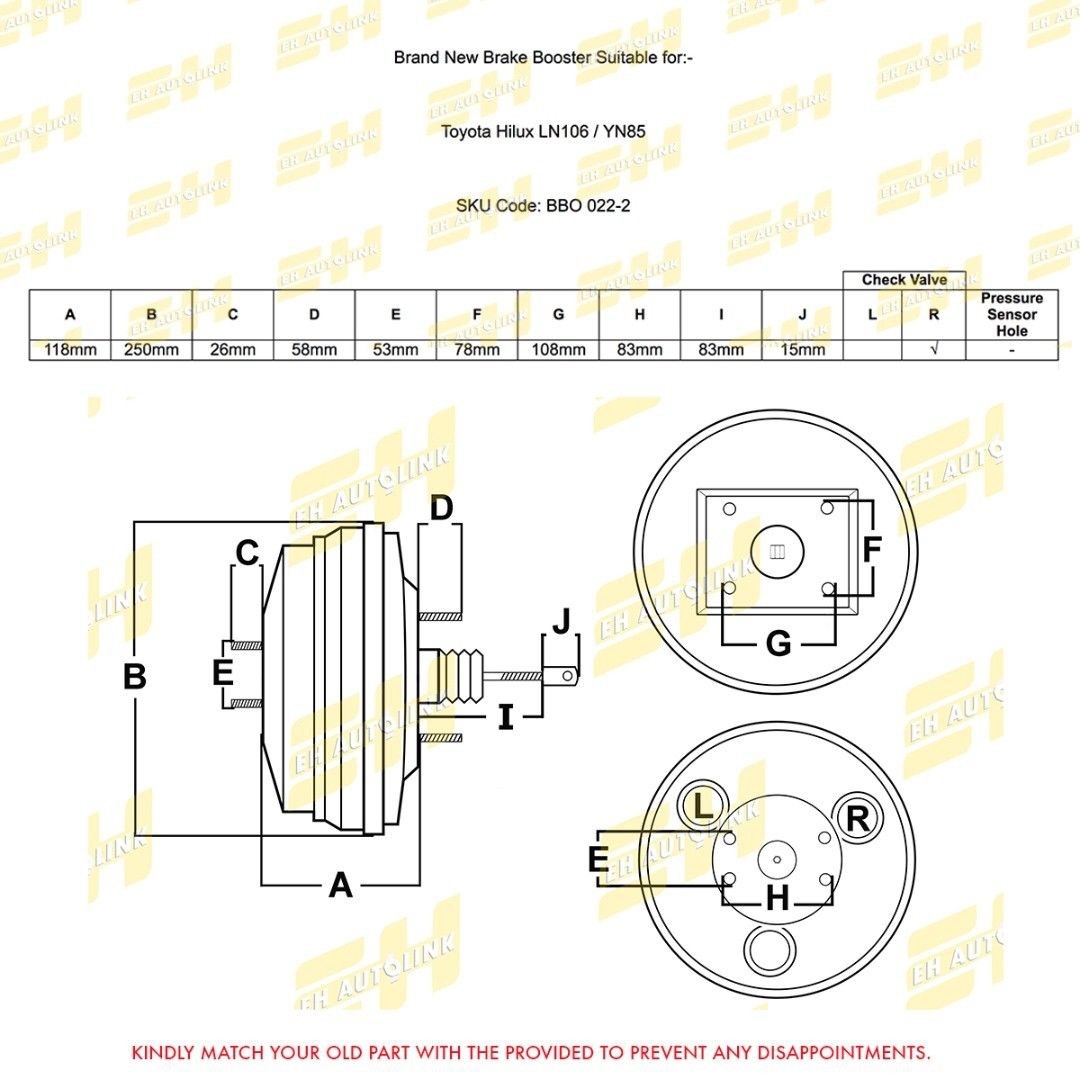 Brake Booster For Toyota Hilux LN106 YN85 (44610-3D130 / 44610-3D091 ...
