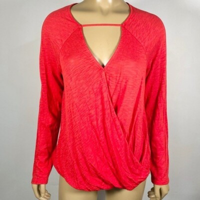 Splendid Women’s Size Large Slub Surplice Mock Wrap Cut Out Top | eBay
