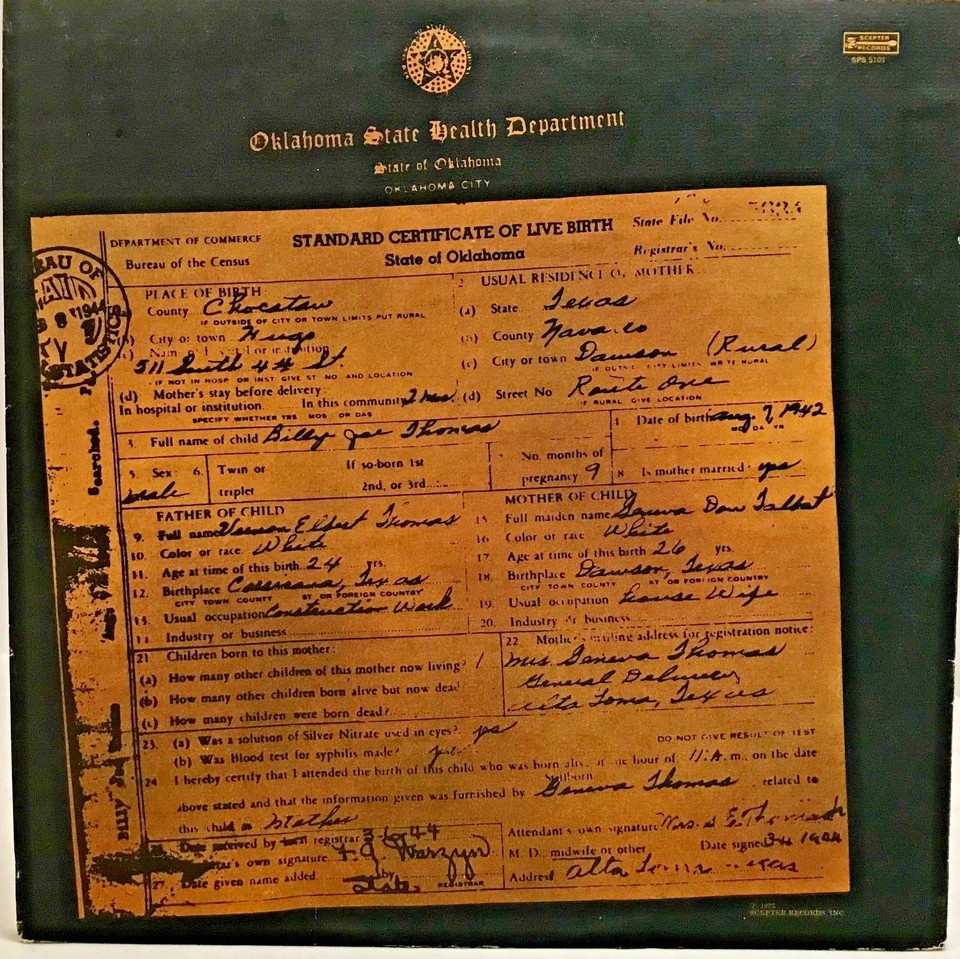 B. J. THOMAS "Billy Joe Thomas" Vinyl LP Original 1972 Scepter SPS 5101 ...