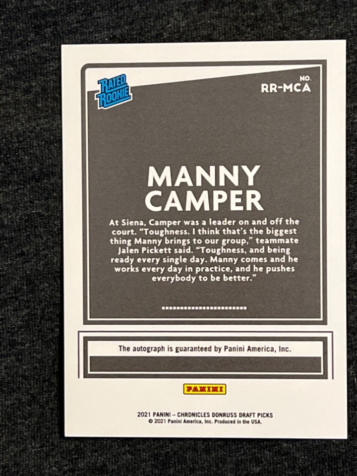 2021 Manny Camper Panini Chronicles Draft Picks Autograph Auto #RR-MCA ...