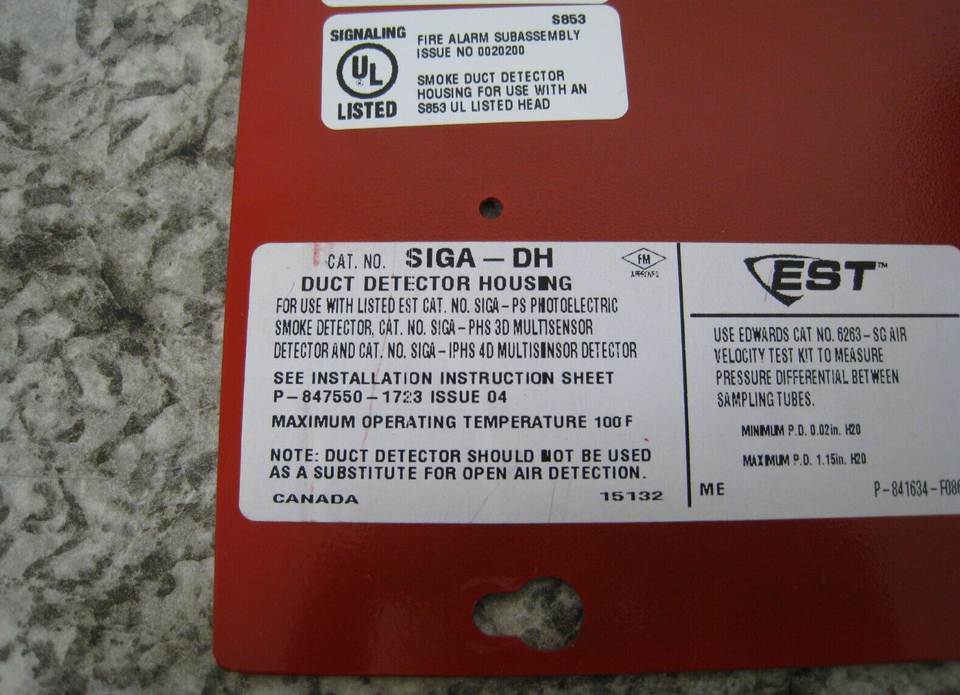 New Edwards EST SIGA-DH Duct Smoke Detector Housing Free Shipping | eBay