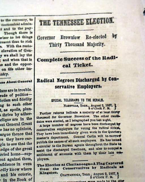 WILLIAM G. Gannaway "Parson" BROWNLOW Tennessee Governor Election 1867 ...