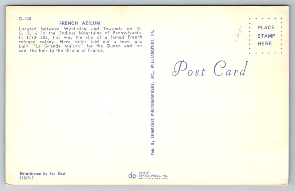 Vtg Postcard French Azilum PA Refugee Colony Historic Site USA Unposted ...