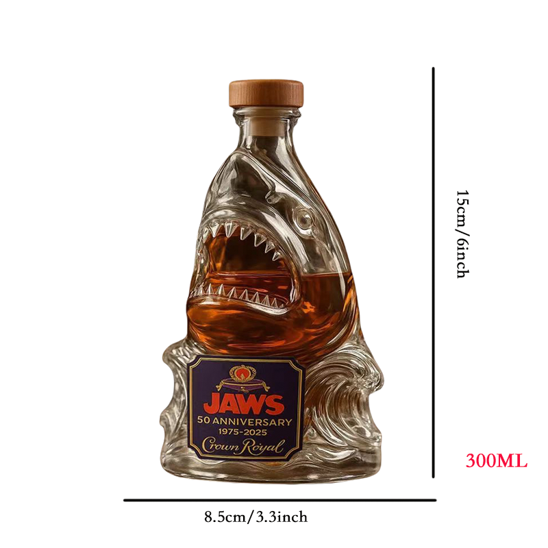 JAWS 50th Anniversary Whiskey Decanter Shark Shaped Bottle Transparent ...