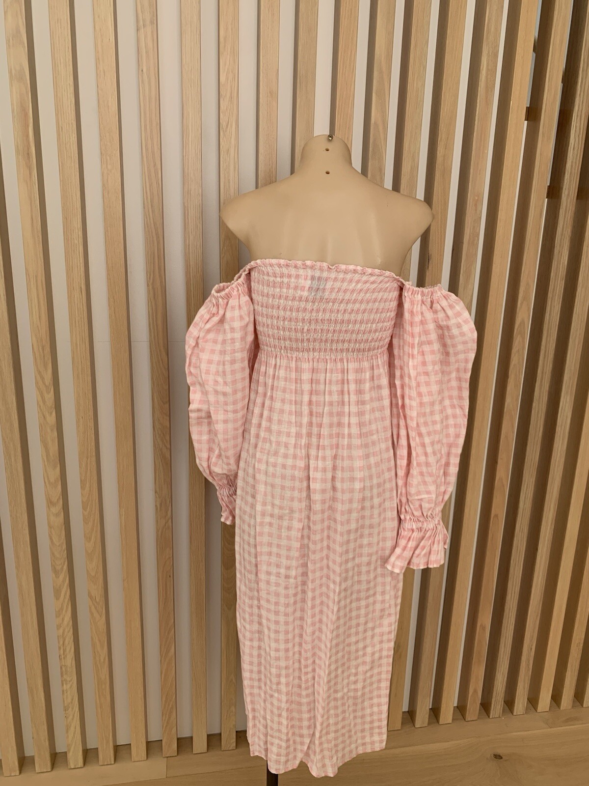 SLEEPER Label Atlanta Dress M-10au Gingham Pink White Linen Midi Pull ...