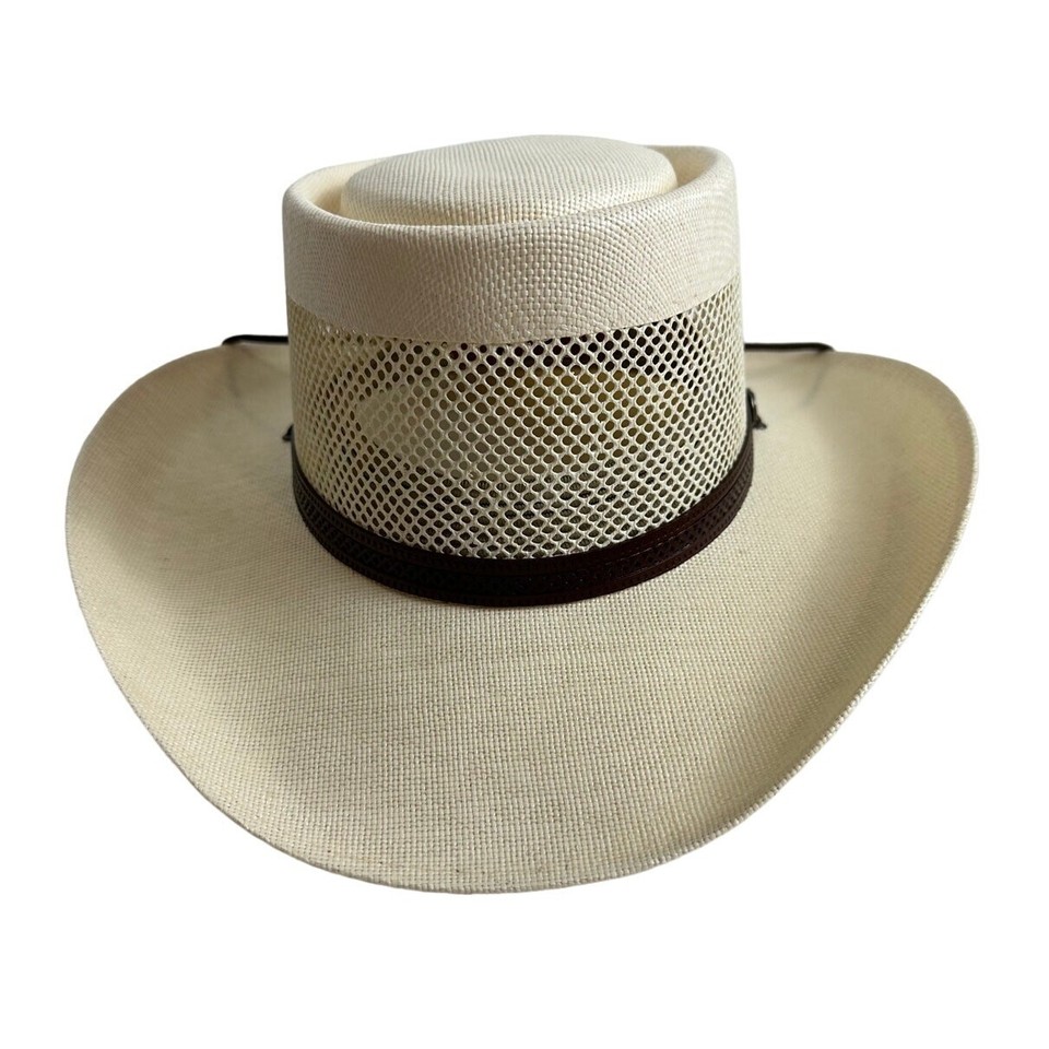 American Hat Makers Cream Panama Straw Hat Gambler Western Style with ...